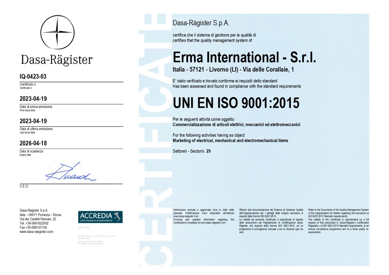 Certification - Erma Group